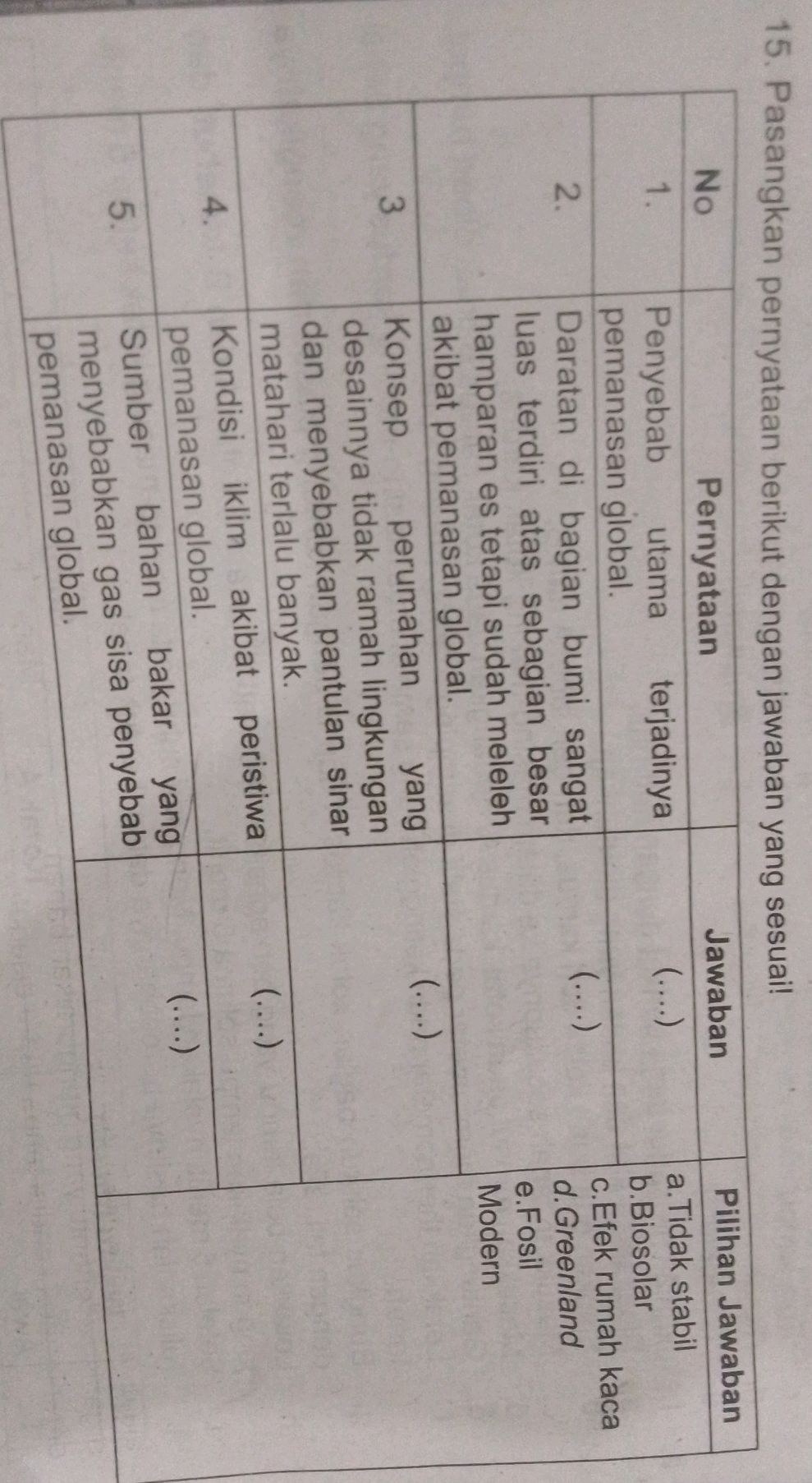 15. Pasangkan pernyataan berikut dengan | StudyX