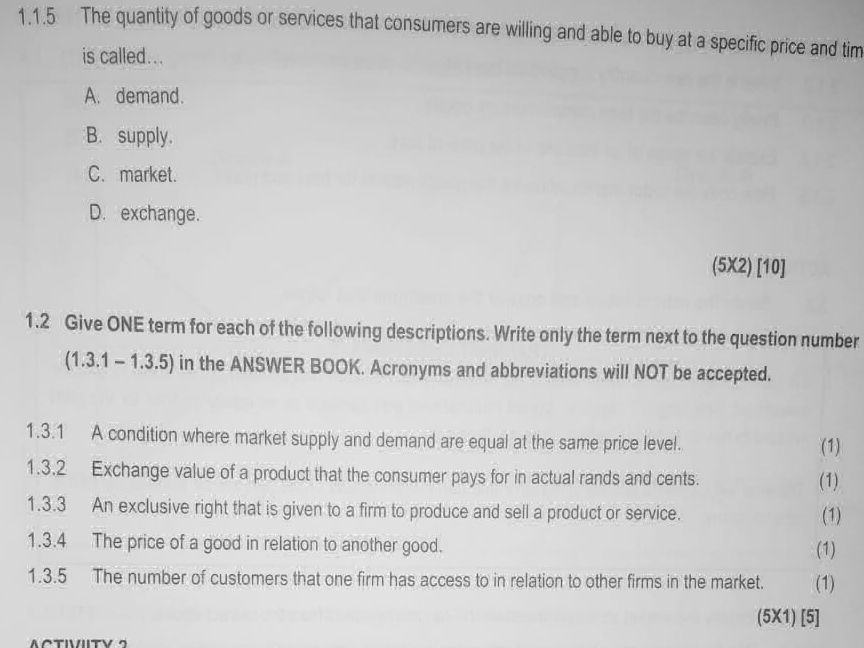 1.1.5 The quantity of goods or services that | StudyX