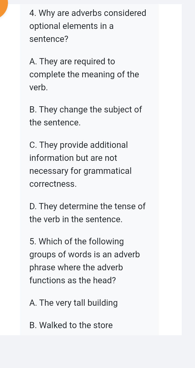 4. Why are adverbs considered optional | StudyX