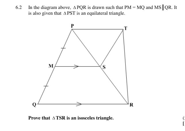 6.2 In the diagram above, $ PQR$ is drawn | StudyX