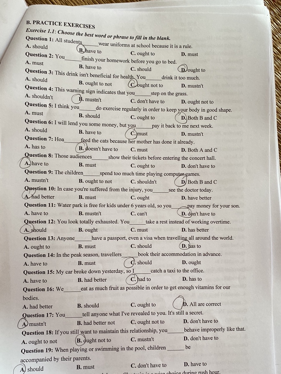 Exercise 1.1: Choose the best word or phrase | StudyX