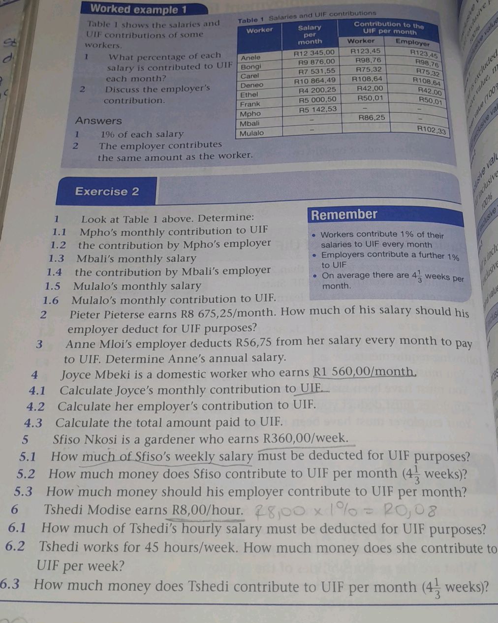 Table 1 shows the salaries and UIF | StudyX