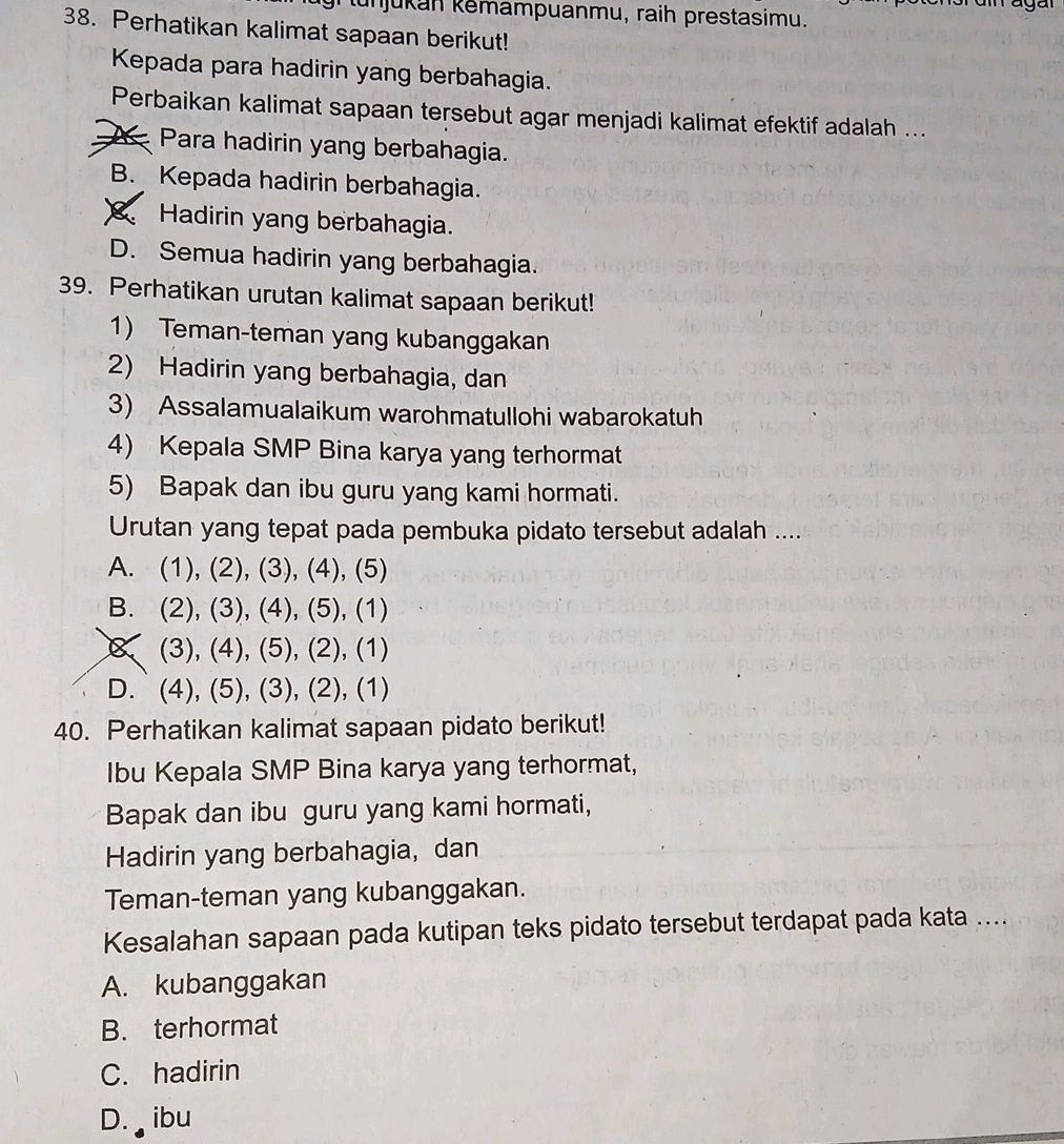 38. Perhatikan kalimat sapaan berikut! | StudyX