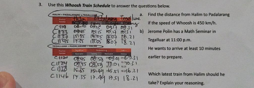 3. Use this Whoosh Train Schedule to answer | StudyX