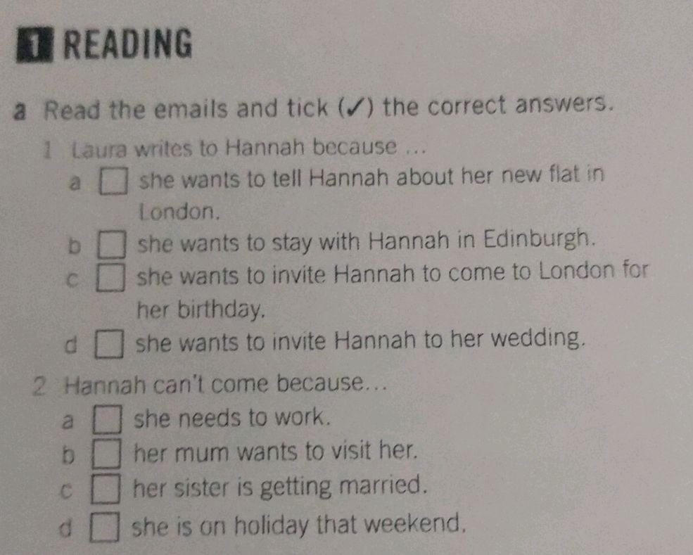 1 READING a Read the emails and tick ( ) | StudyX