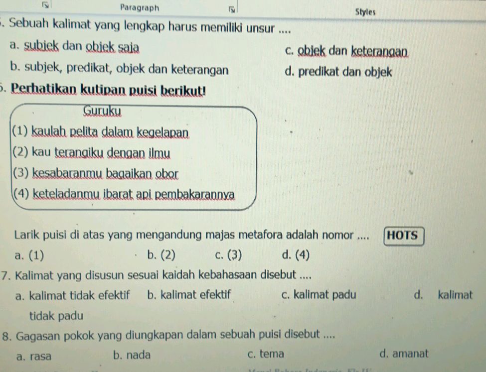 5. Sebuah kalimat yang lengkap harus | StudyX