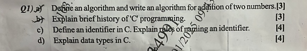 Q1) a) Define an algorithm and write an | StudyX