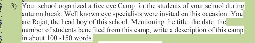 3) Your school organized a free eye Camp for | StudyX