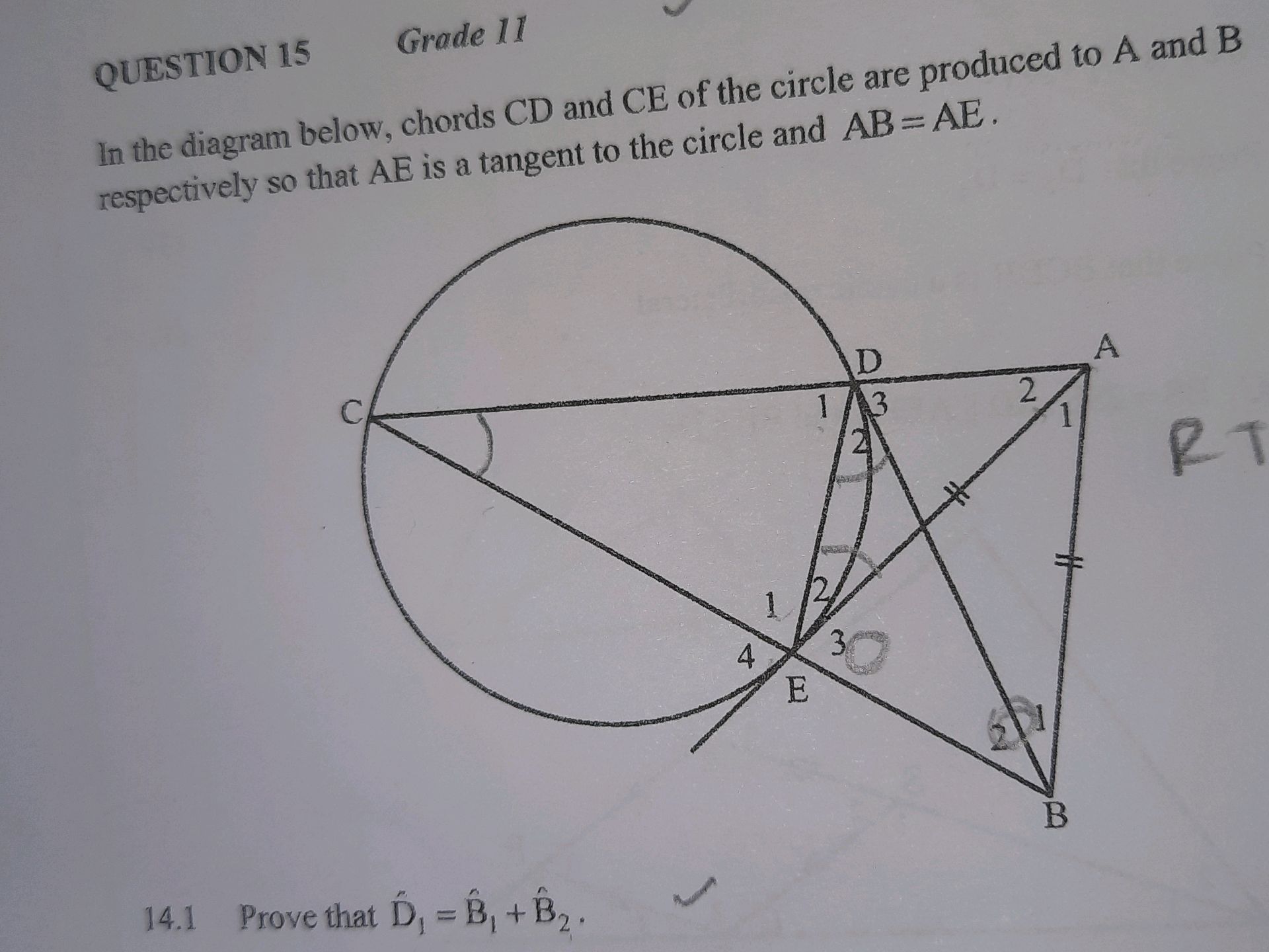 In the diagram below, chords CD and CE of | StudyX