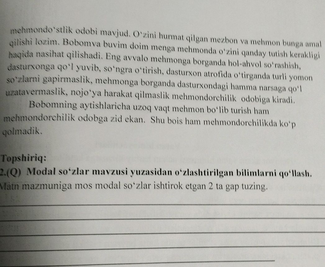 2.(Q) Modal so'zlar mavzusi yuzasidan | StudyX