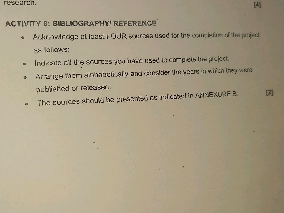 ACTIVITY 8: BIBLIOGRAPHY/REFERENCE * | StudyX