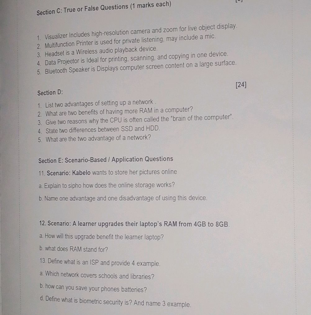 Section C: True or False Questions (1 marks | StudyX