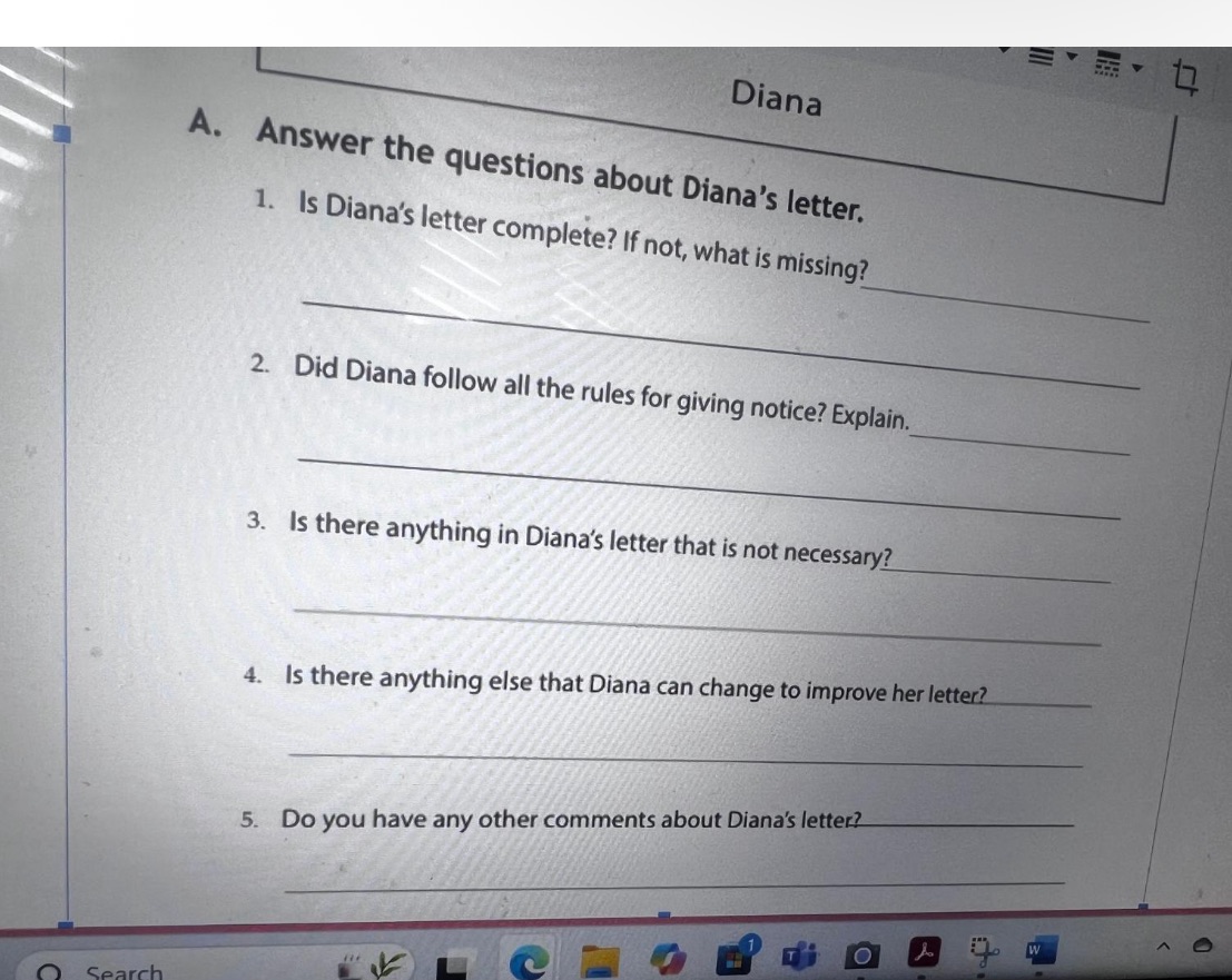 A. Answer the questions about Diana's | StudyX