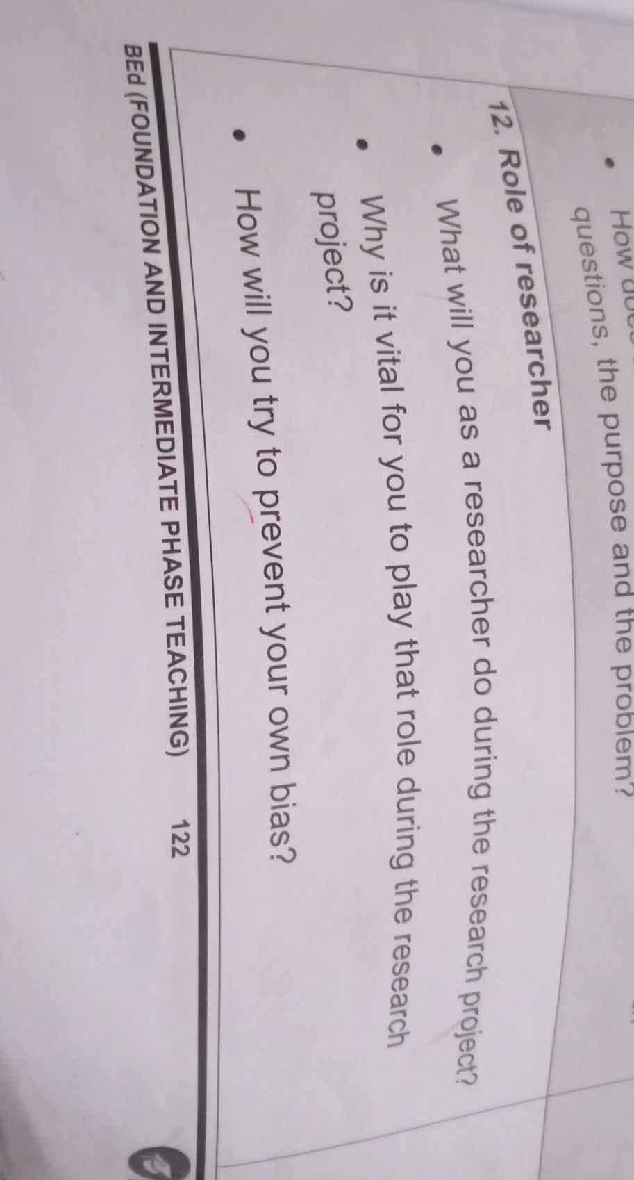 12. Role of researcher What will you as a | StudyX