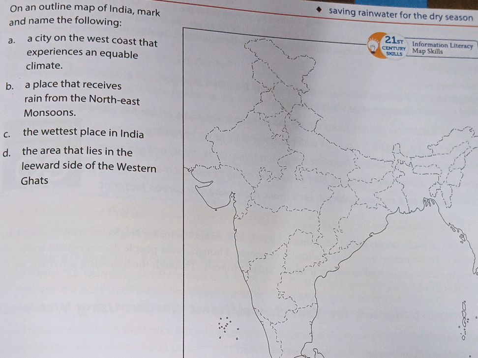 On an outline map of India, mark and name | StudyX