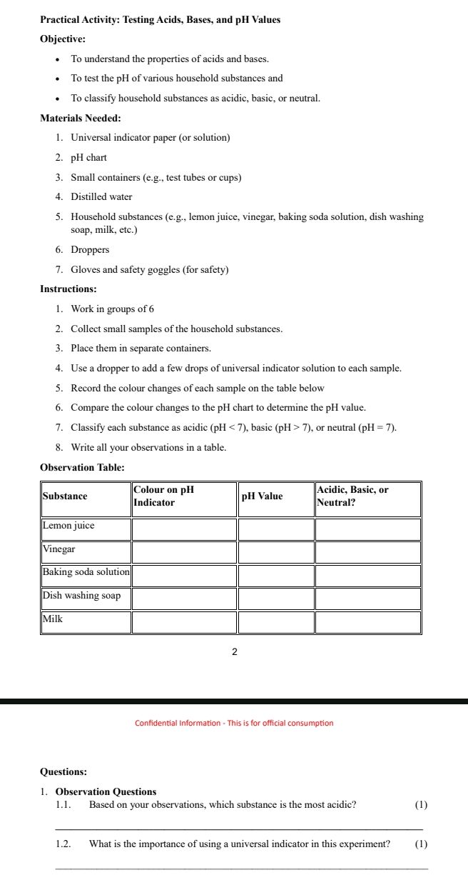 Practical Activity: Testing Acids, Bases, | StudyX