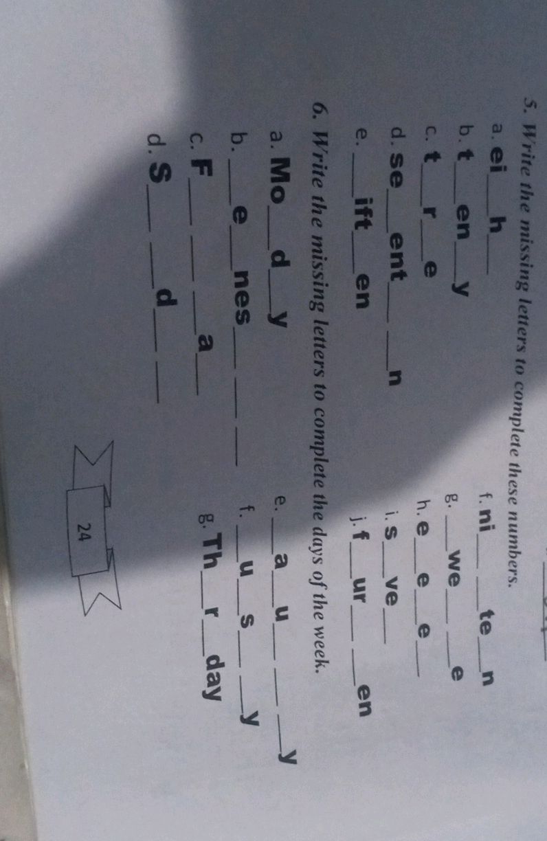 5. Write the missing letters to complete | StudyX