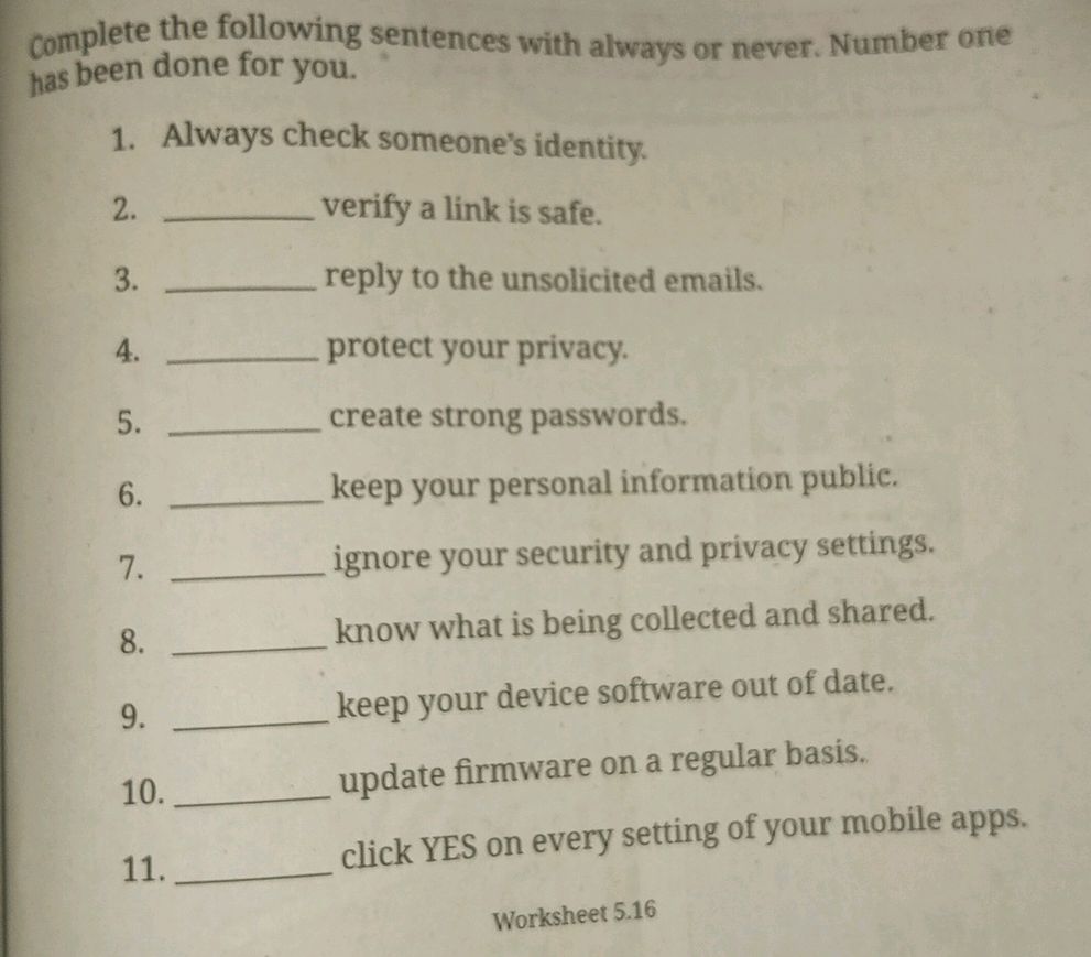 Complete the following sentences with always | StudyX