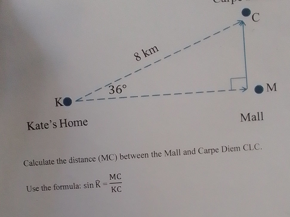 Calculate the distance (MC) between the Mall | StudyX