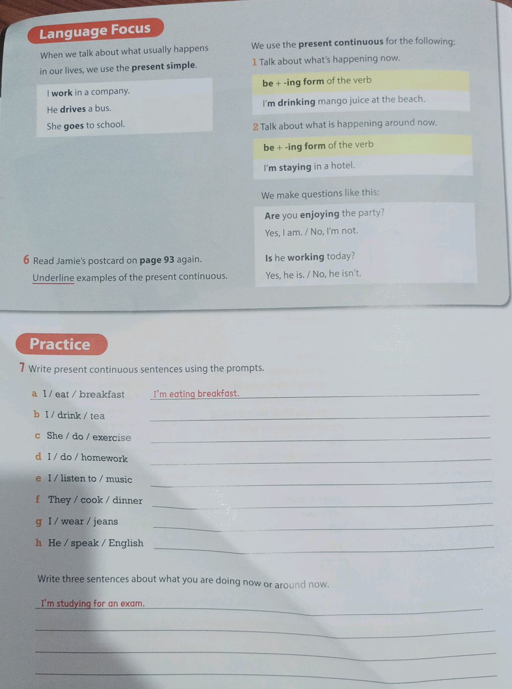 7 Write present continuous sentences using | StudyX