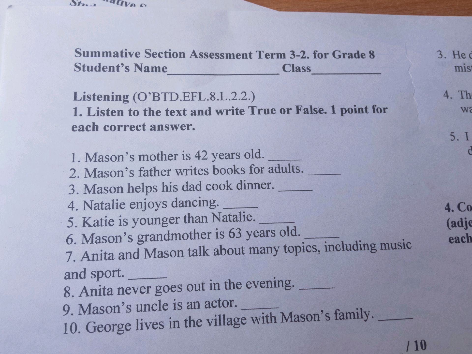 Summative Section Assessment Term 3-2. for | StudyX