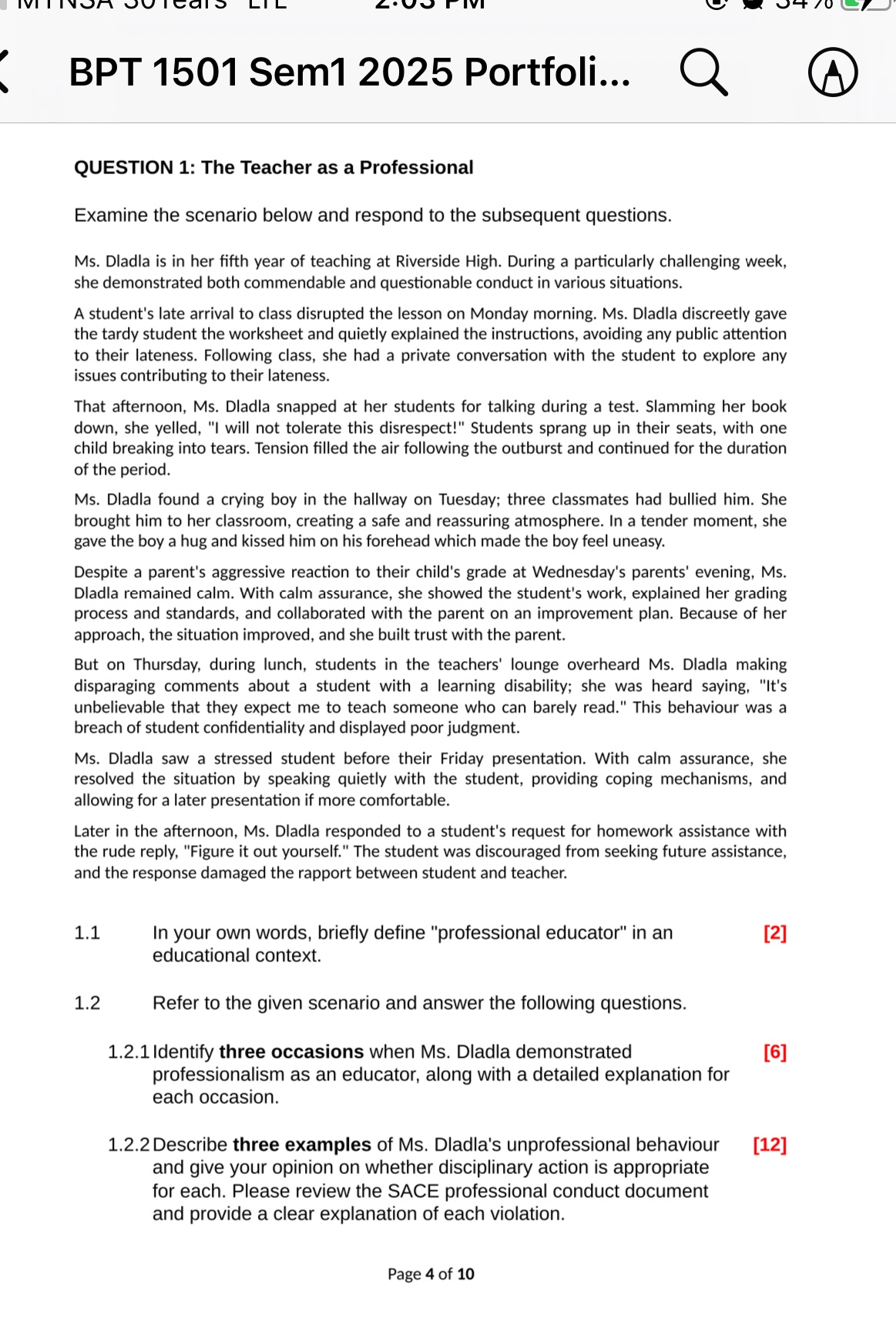 QUESTION 1: The Teacher as a Professional | StudyX