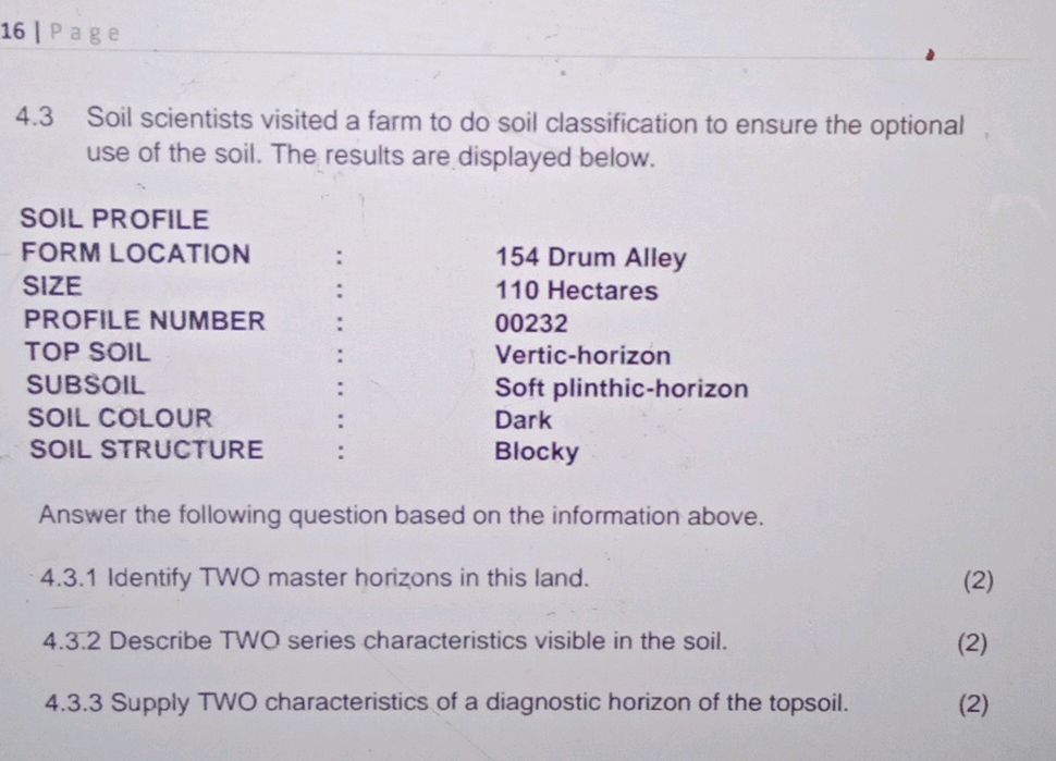 Soil scientists visited a farm to do soil | StudyX