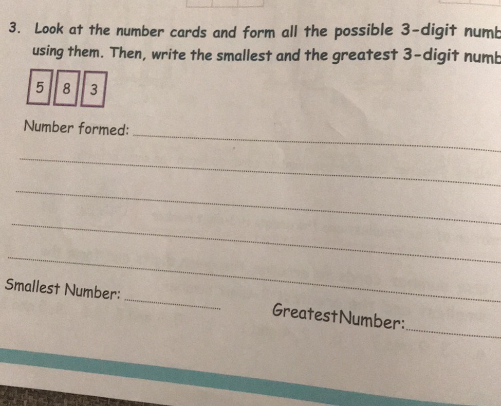 3. Look at the number cards and form all the | StudyX