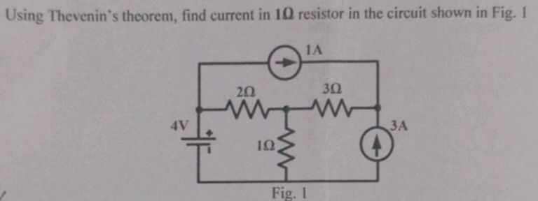 Using Thevenin's theorem, find current in 1Ω | StudyX