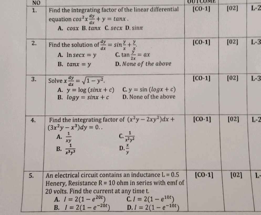 1. Find the integrating factor of the linear | StudyX