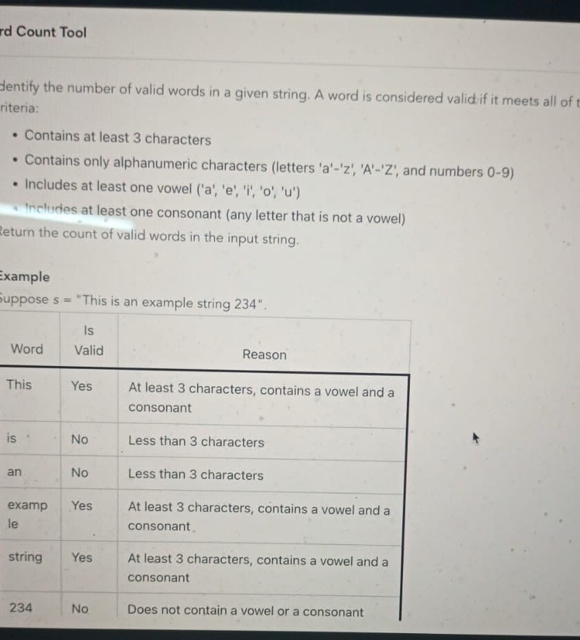 Identify the number of valid words in a | StudyX
