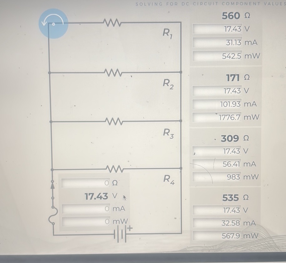 The image shows a DC circuit with four | StudyX
