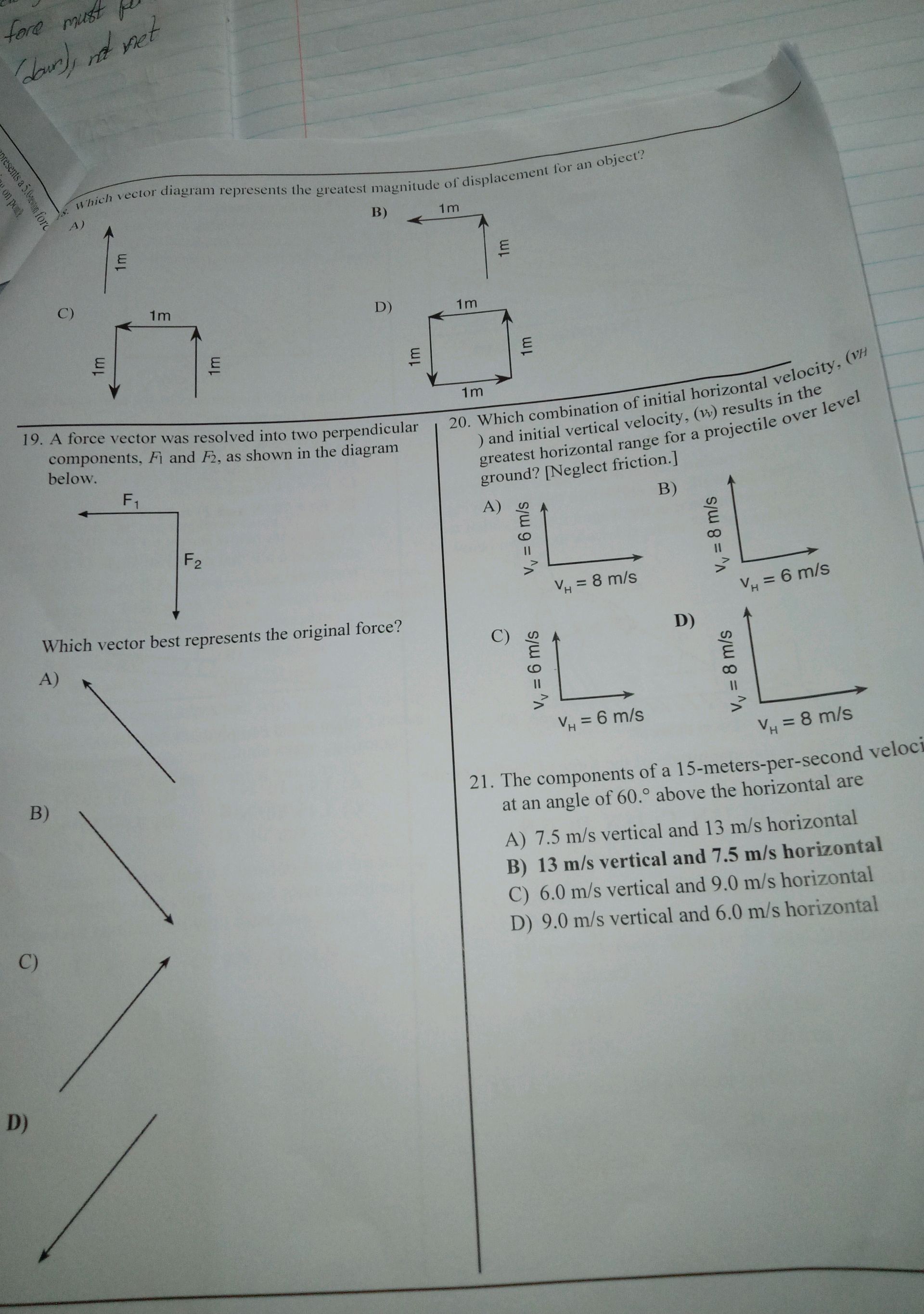 Which vector diagram represents the greatest | StudyX