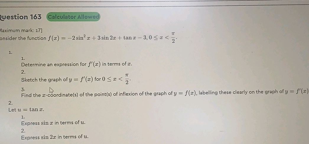 Consider the function $f(x) = -2 ext{sin}^2 | StudyX