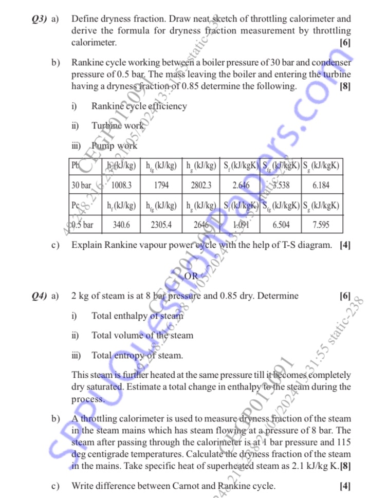 Q3) a) Define dryness fraction. Draw neat | StudyX