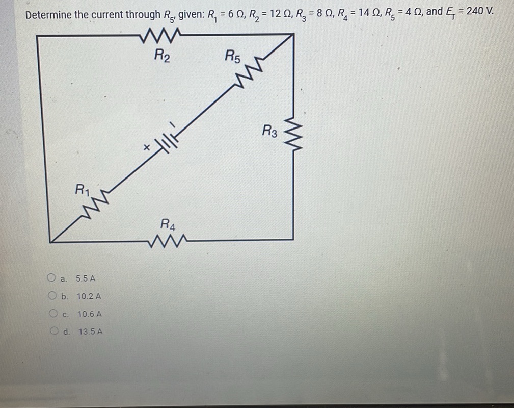 Determine the current through $R_5$, given: | StudyX