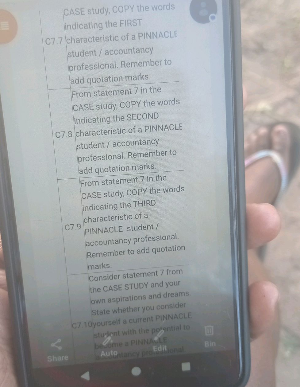 C7.7 CASE study, COPY the words indicating | StudyX