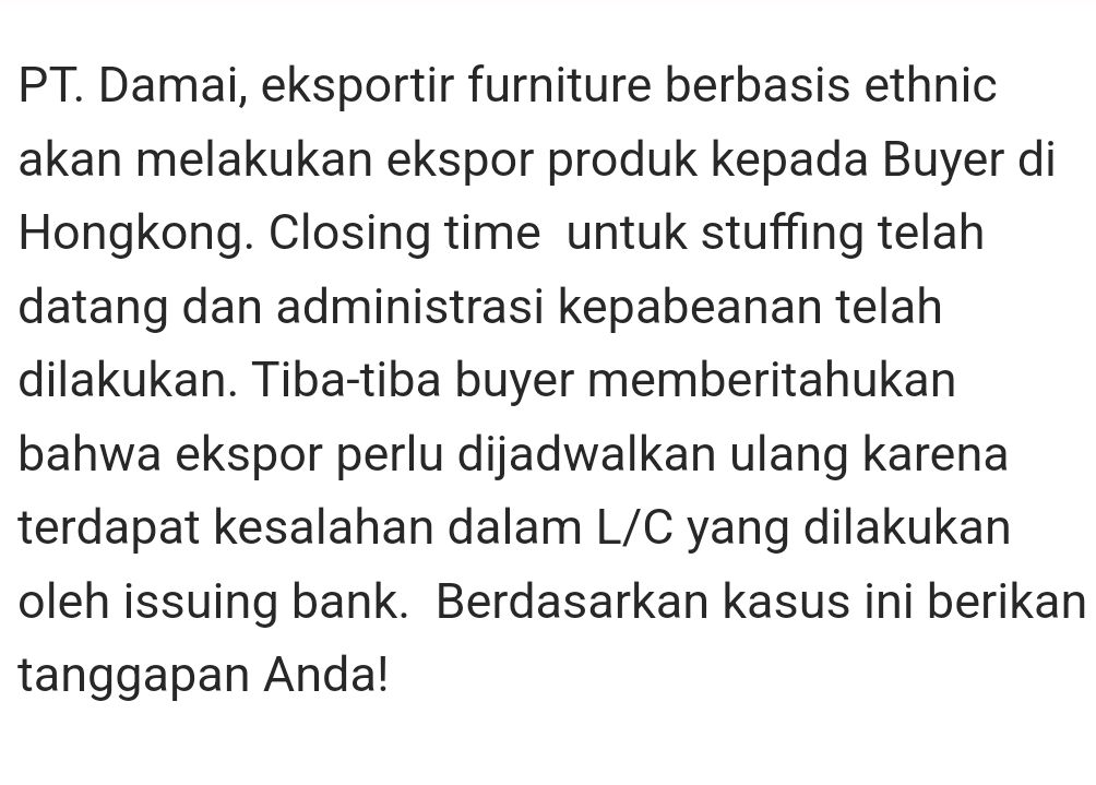 PT. Damai, eksportir furniture berbasis | StudyX