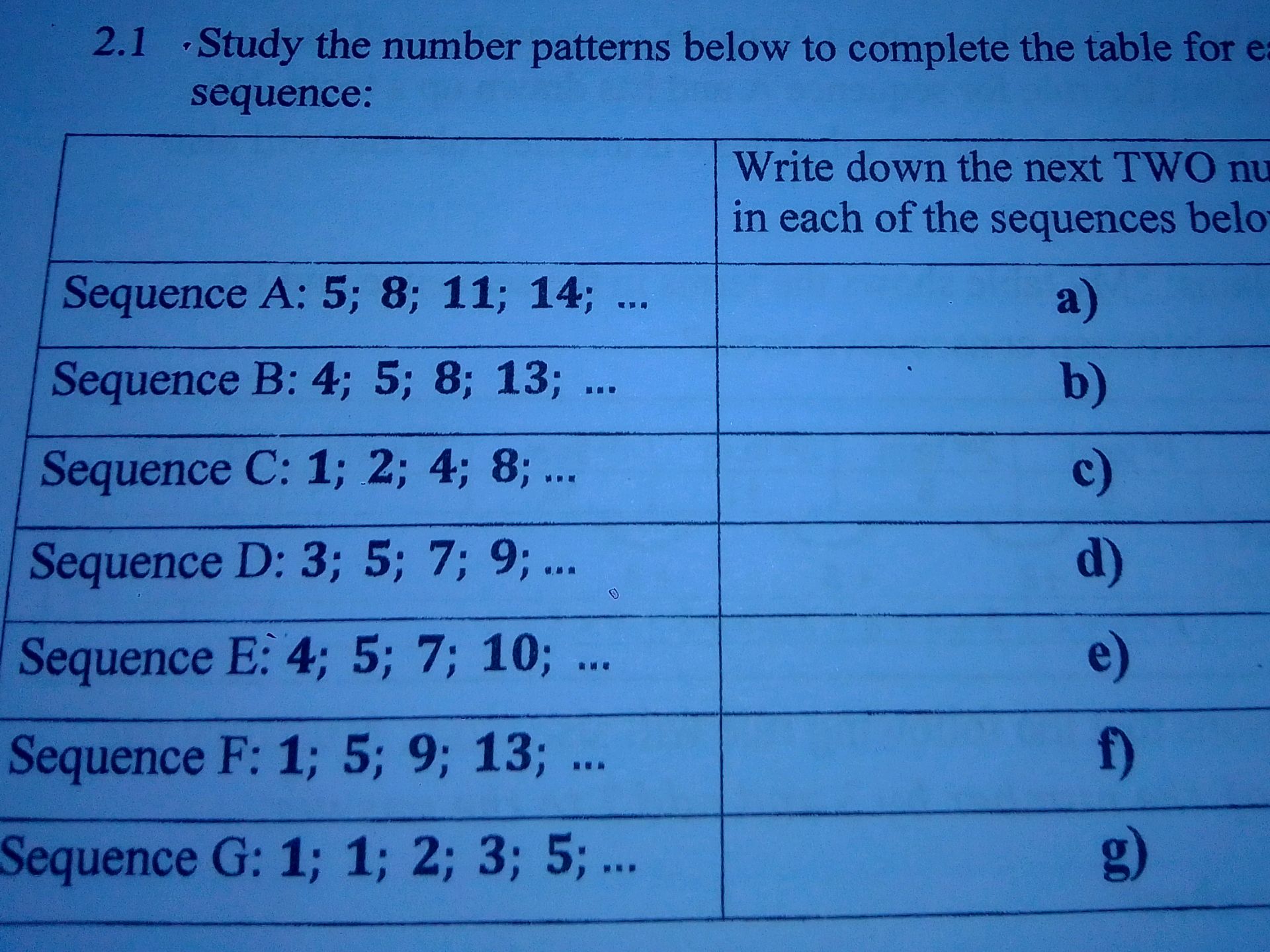 2.1. Study the number patterns below to | StudyX