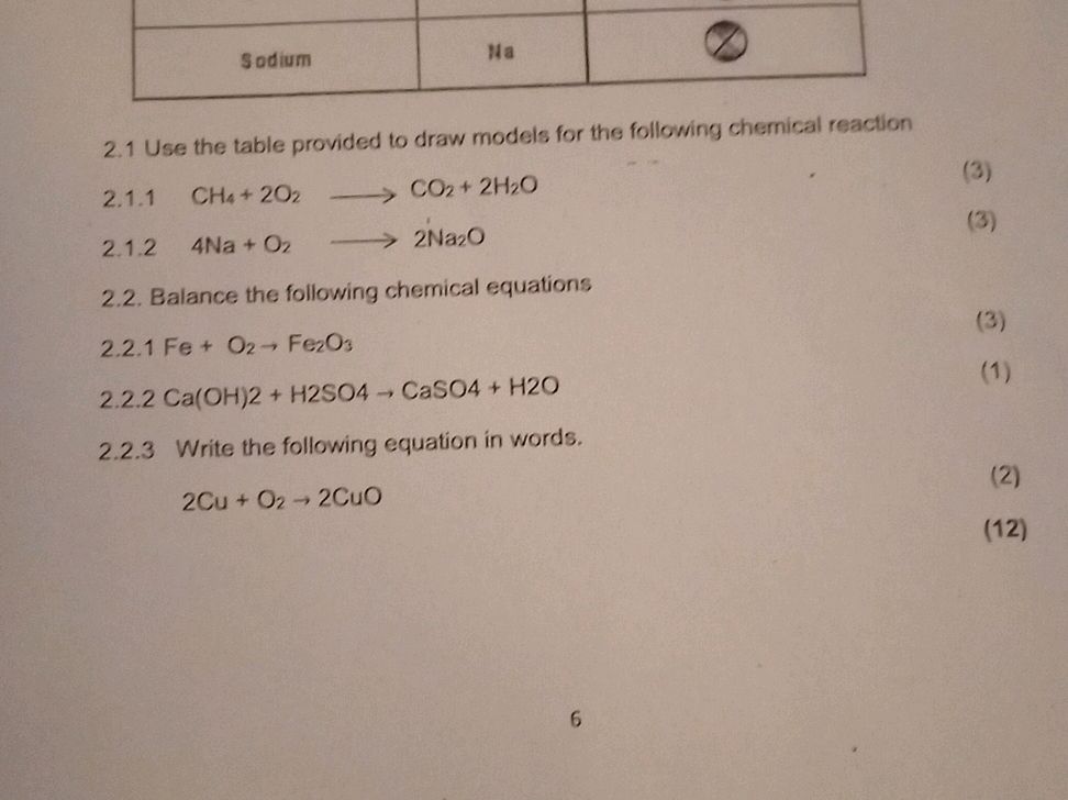 2.1 Use the table provided to draw models | StudyX
