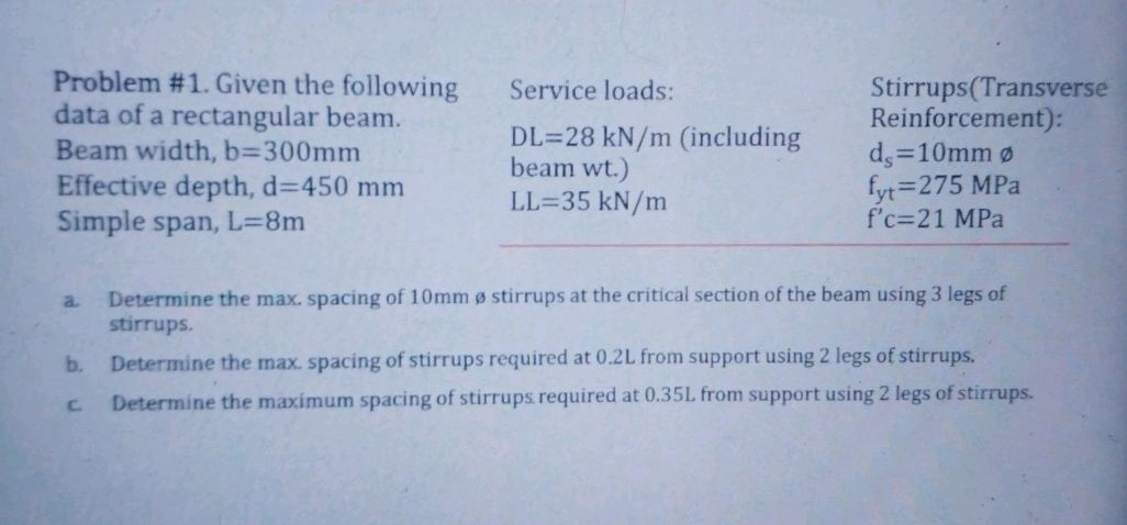 Problem #1. Given the following data of a | StudyX