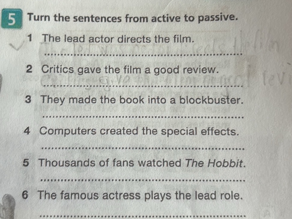 5 Turn the sentences from active to passive. | StudyX