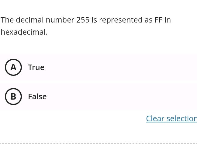 The decimal number 255 is represented as FF | StudyX
