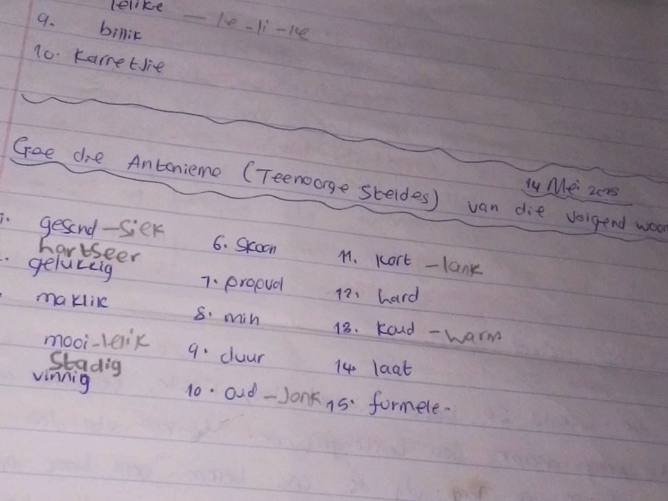 Grae die Antonieme (Teenoorgesteldes) van | StudyX