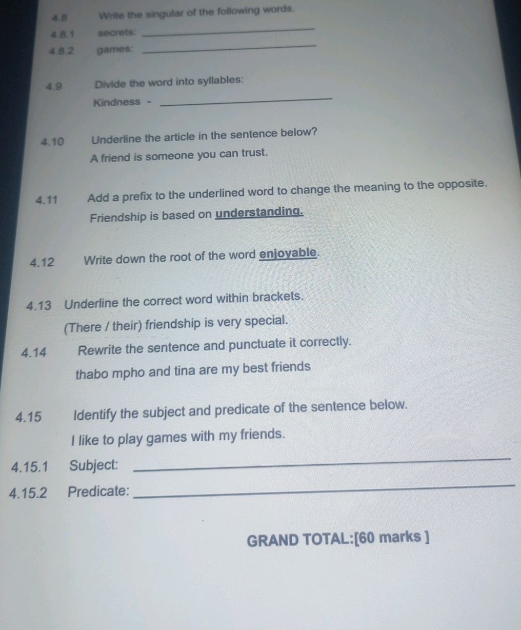 4.8 Write the singular of the following | StudyX