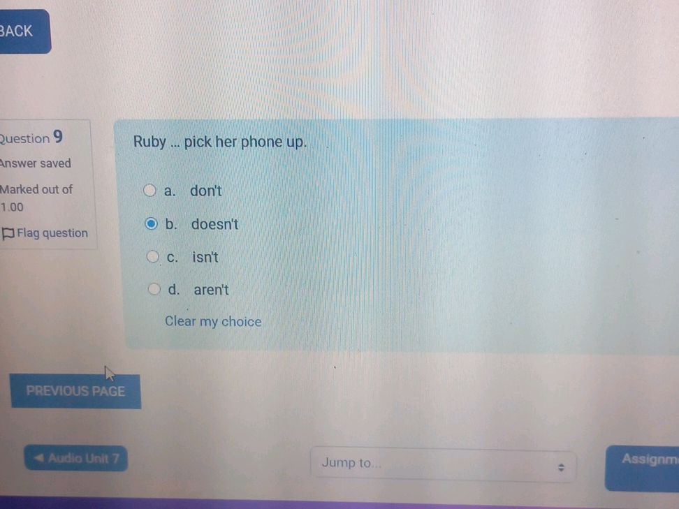 Ruby ... pick her phone up. a. don't b. | StudyX
