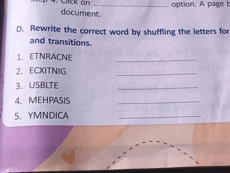 D. Rewrite the correct word by shuffling the | StudyX