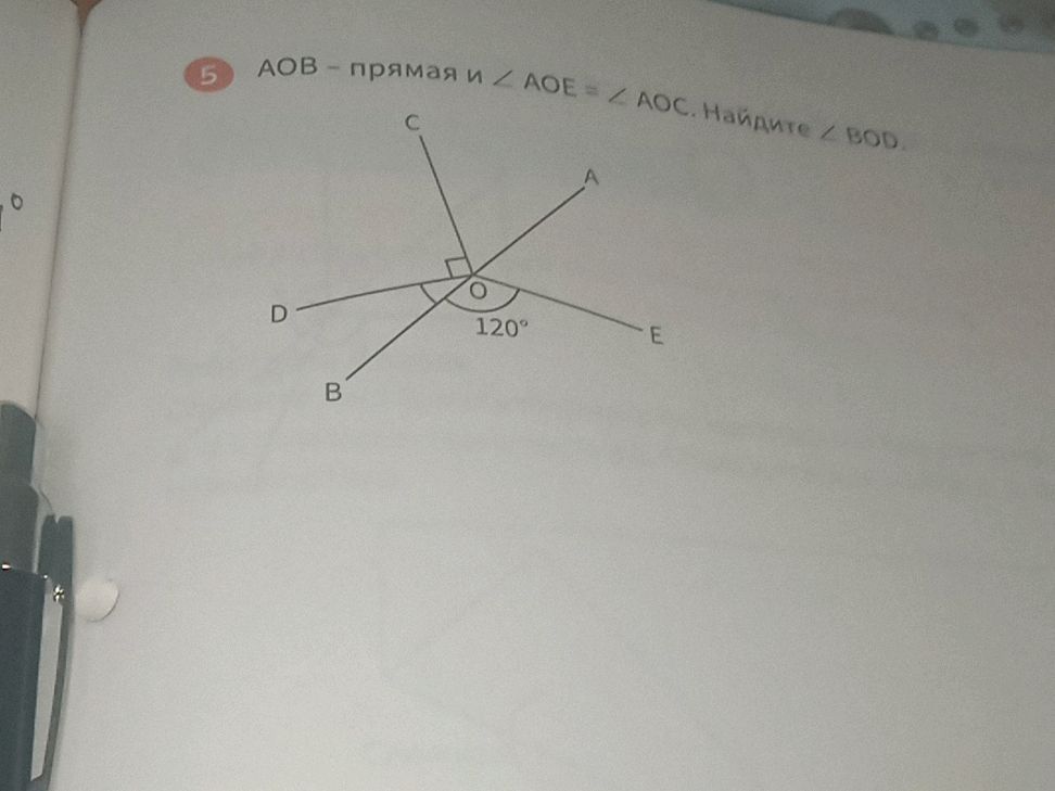 АОВ - прямая и ∠ AOE = ∠ AOC. Найдите ∠ BOD. | StudyX