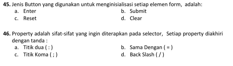 45. Jenis Button yang digunakan untuk | StudyX