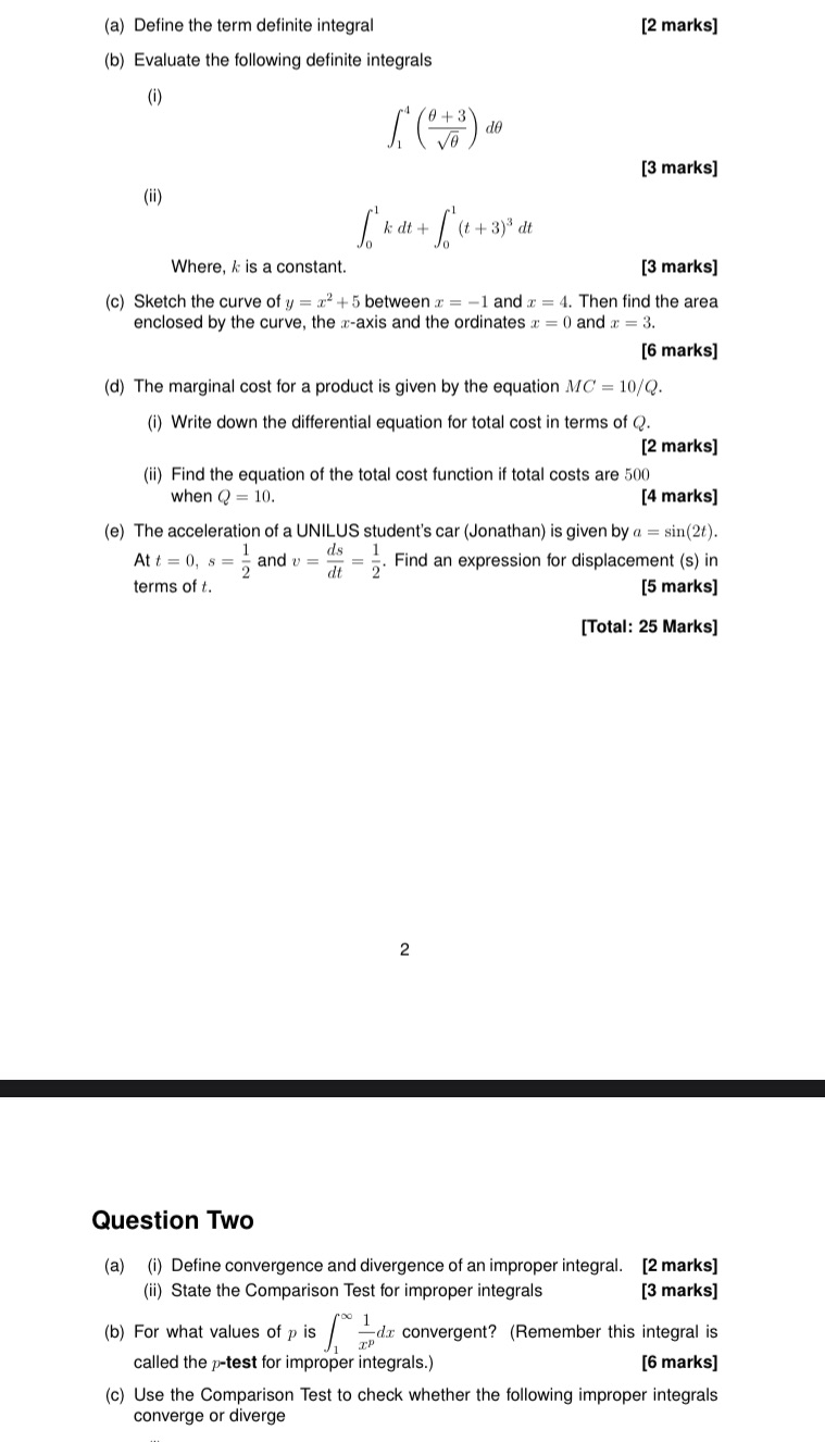 (a) Define the term definite integral (b) | StudyX